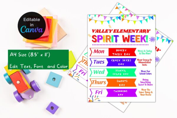 Editable School Spirit Week Flyer - Elearning Yard